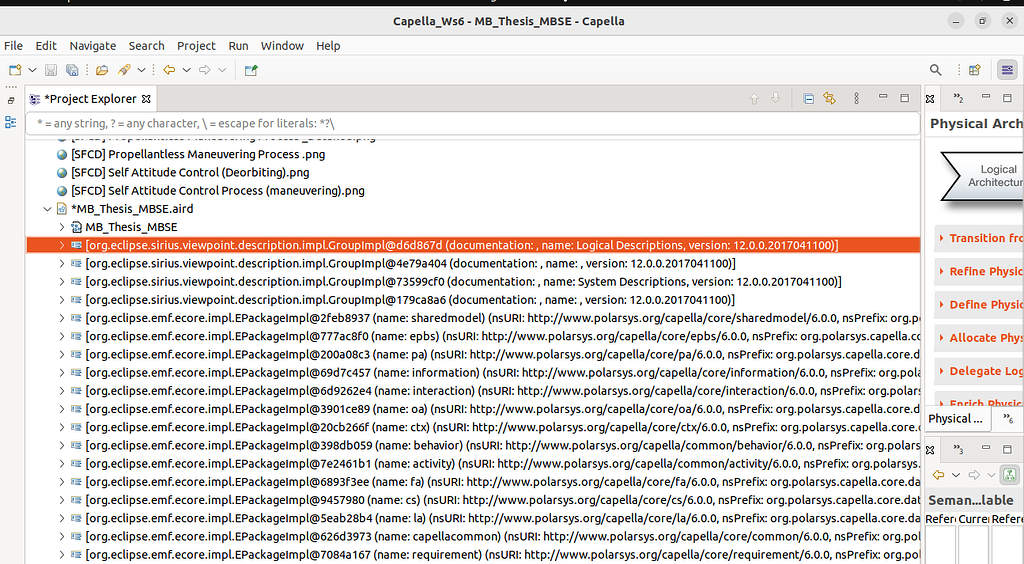 Org.sirius.viewpoints.description, pkg ... sections appeared in Project ...